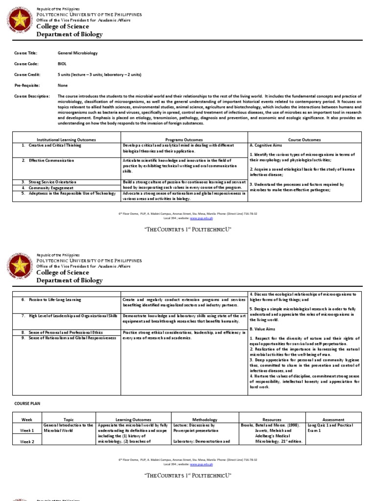 Course Syllabus - General Microbiology | PDF | Microorganism | Infection