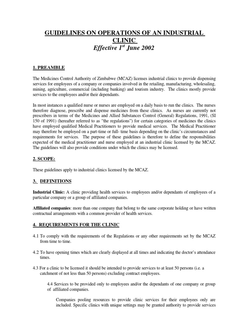 Industrial Clinic Operations Guidelines | PDF | Nursing | License
