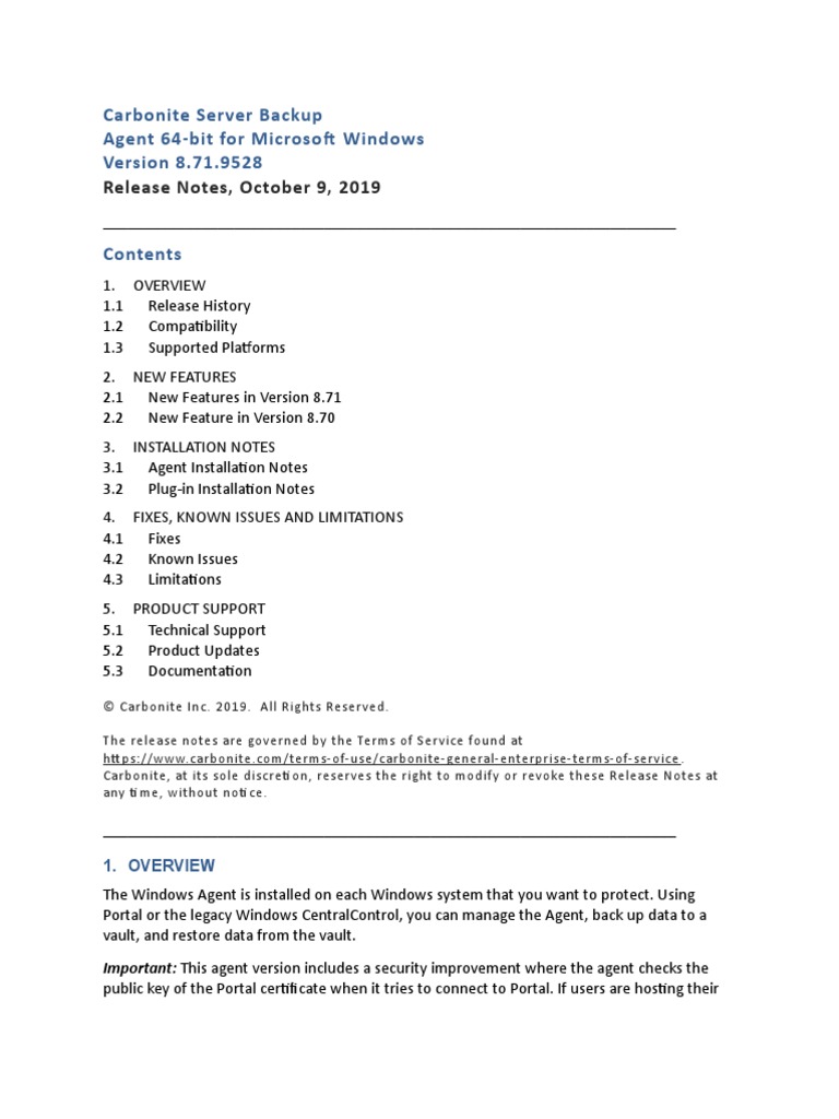Doc. Tech. - Carbonite - Carbonite Agent v8.71 For Microsoft Windows ...