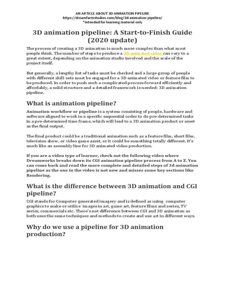 3D Animation Pipeline: A Start-to-Finish Guide (2020 Update) | PDF | 3 ...