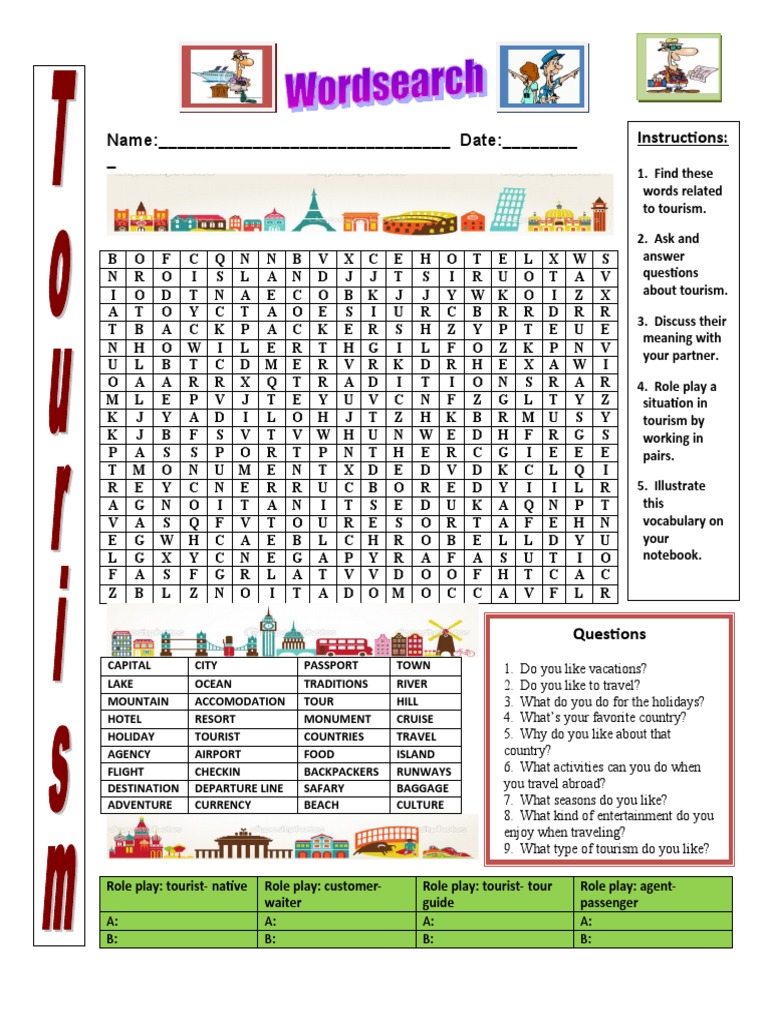 Tourism Wordsearch Wordsearches - 73005 | PDF | Tourism | Transport