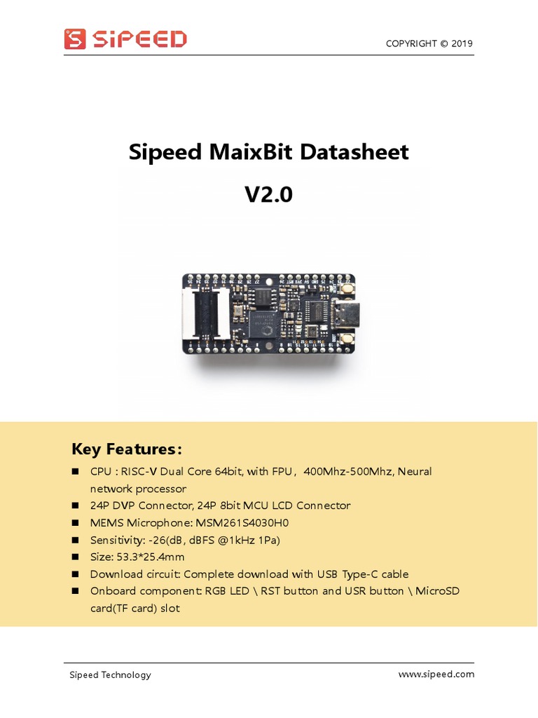 Sipeed Maixbit Datasheet V2.0: Key Features | PDF | Microphone ...