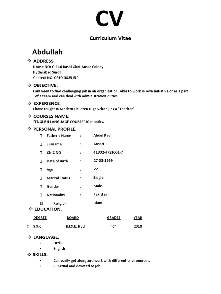 Abdullah: Curriculum Vitae | PDF