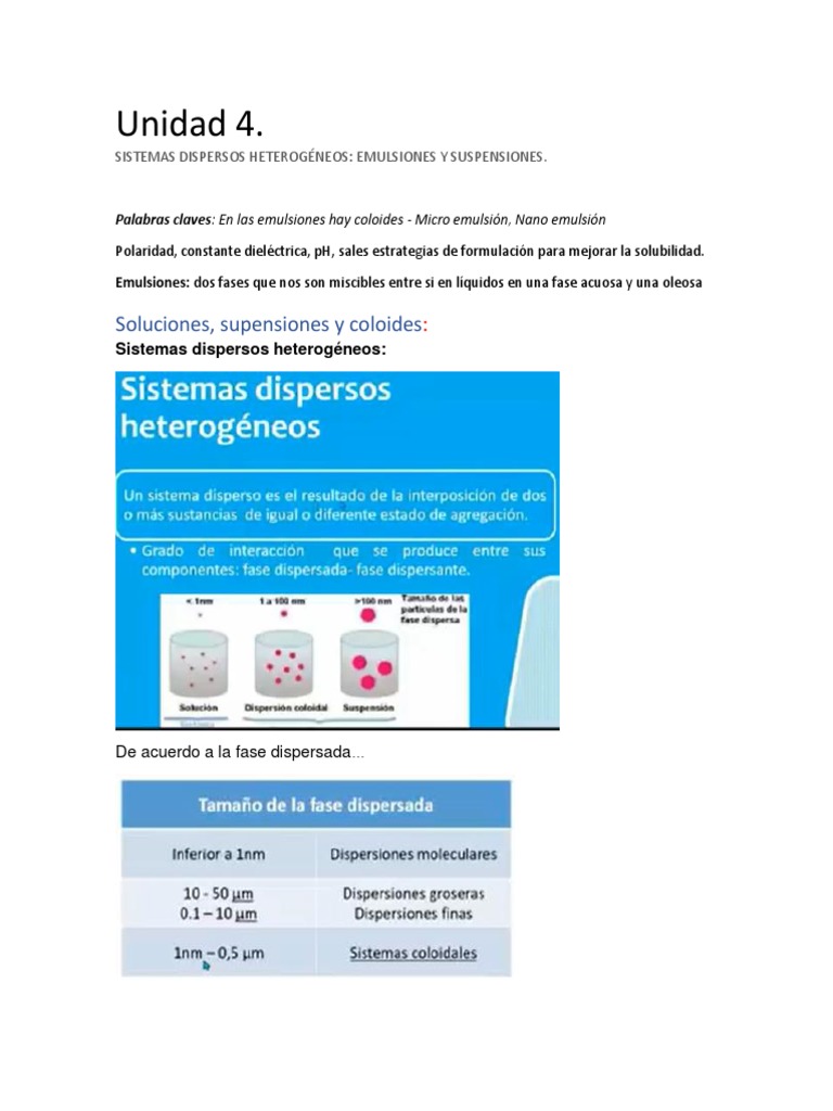Unidad 4 - Sistemas Dispersos Heterogéneos | PDF | Coloide | Mezcla