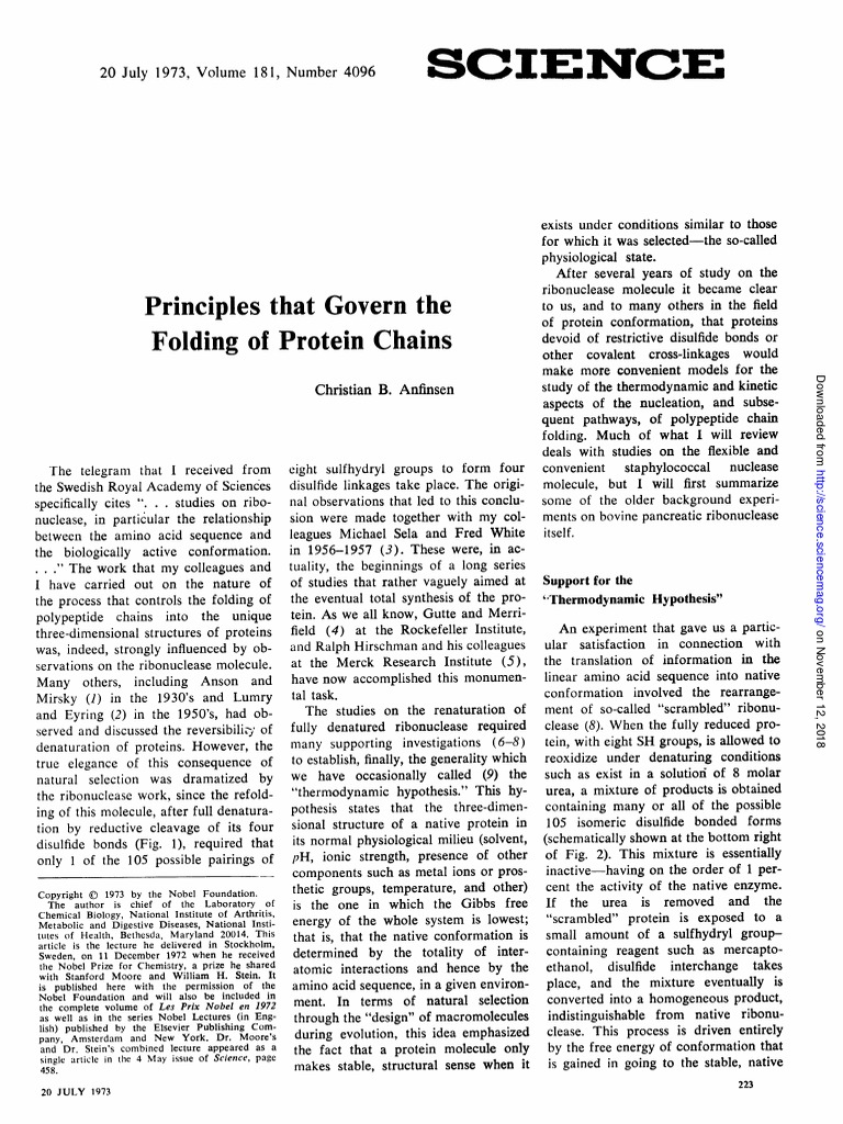 Experimento de Anfisen en Pliegues de Proteina (Articulo Original ...