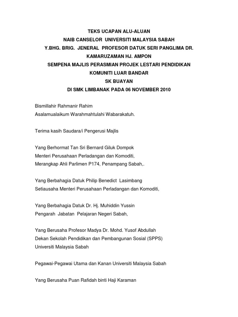 Contoh Teks Ucapan Aluan Pengerusi | PDF