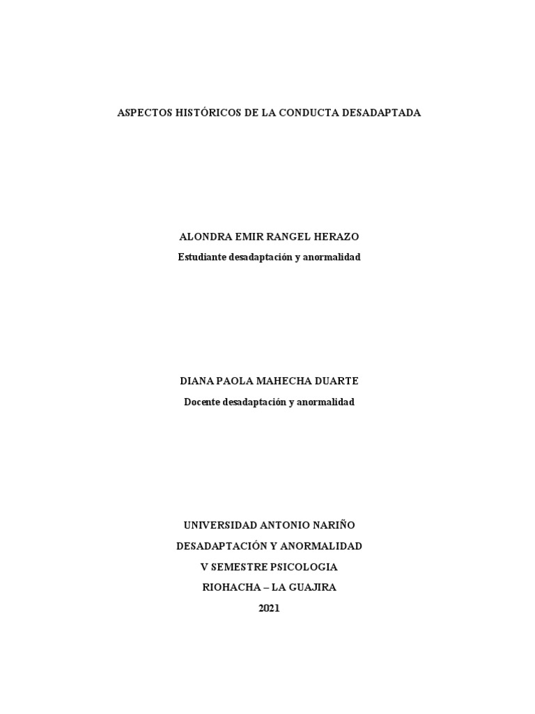 Historia de la Conducta Desadaptada | PDF | Psicoanálisis | Trastorno ...