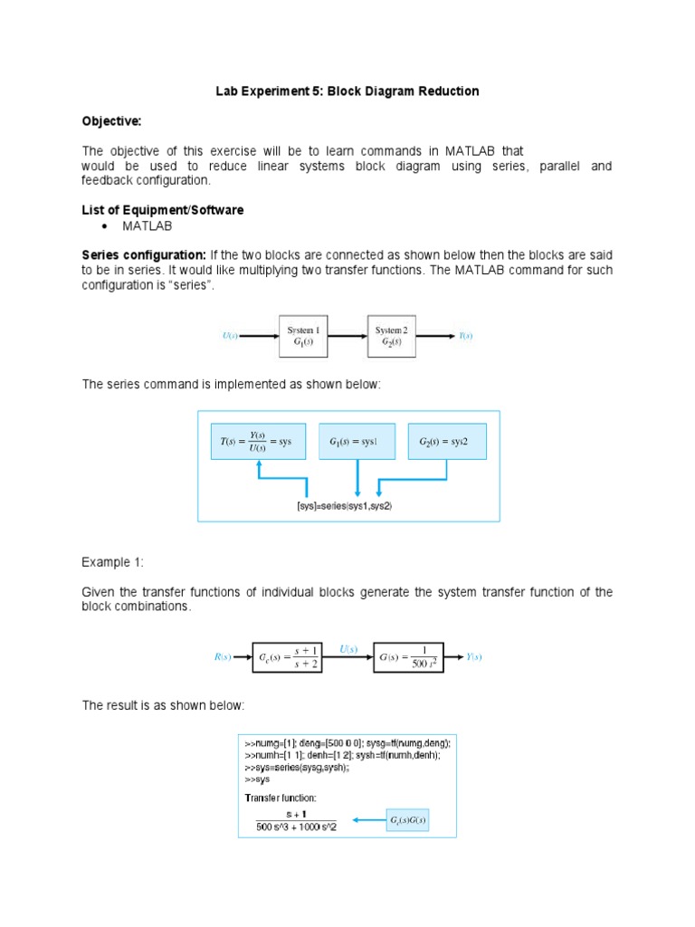 Lab Experiment 5: Block Diagram Reduction Objective | PDF | Control Theory | Matlab