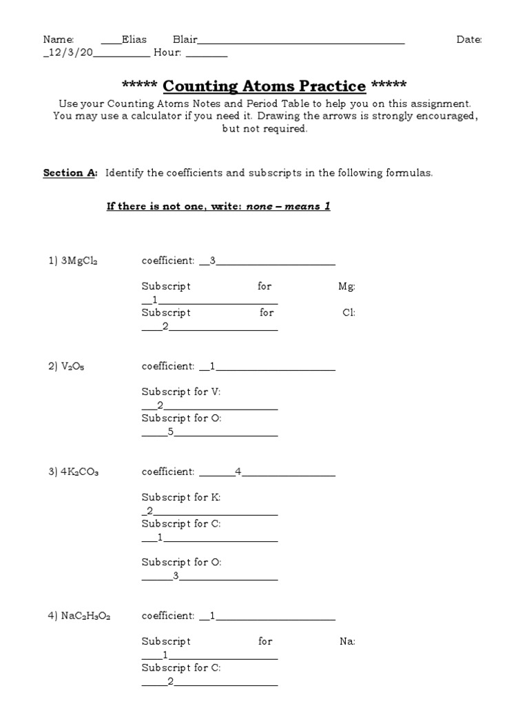 Counting Atoms Practice - Advanced 2 | PDF | Molecules | Atoms Counting Atoms Practice - Advanced 2 | PDF | Molecules | Atoms