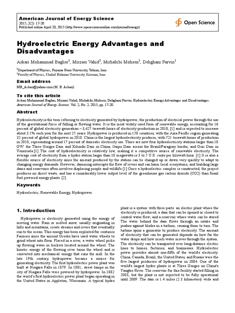 Hydroelectric Energy Advantages and Disadvantages: American Journal of ...