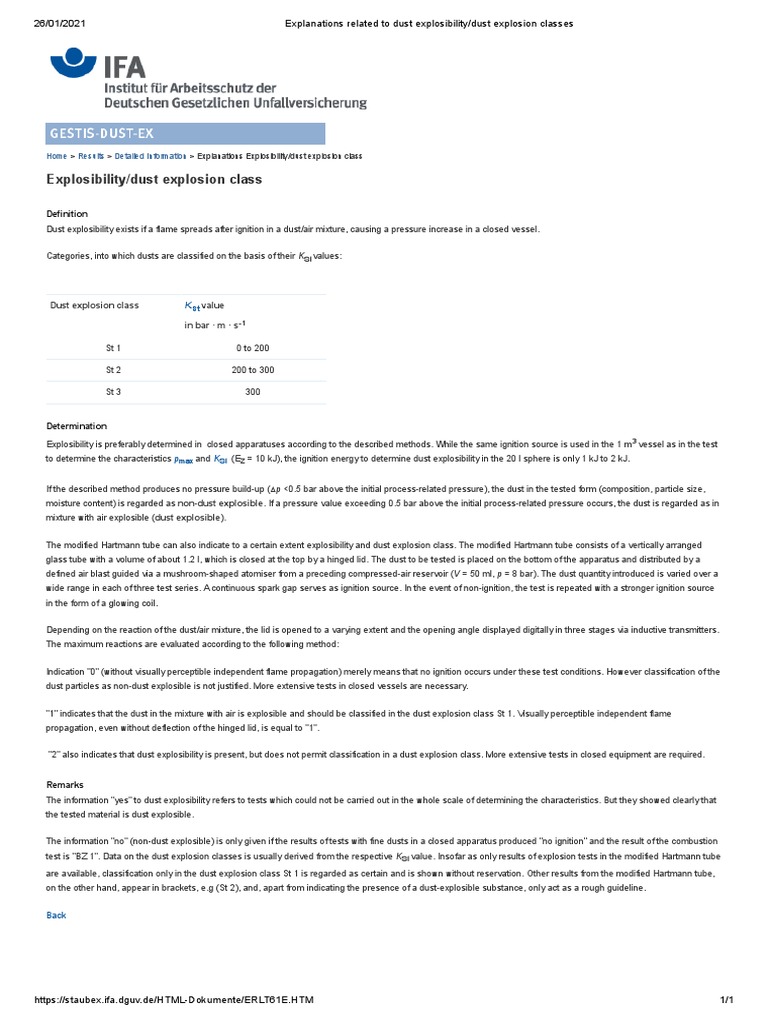 Explanations Related To Dust Explosibility - Dust Explosion Classes ...