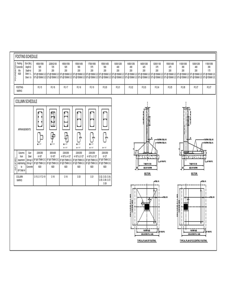 Column and Footing Schedule Details | PDF | Composite Material ...