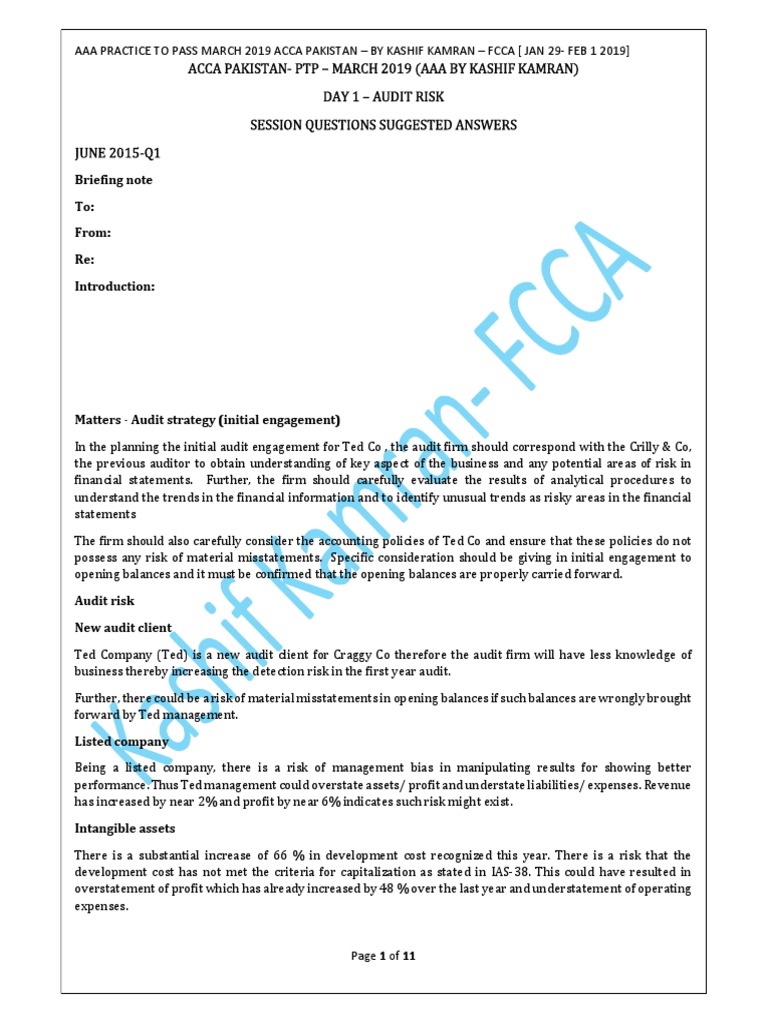 ACCA AAA Sample Answers | Download Free PDF | Audit | Investing