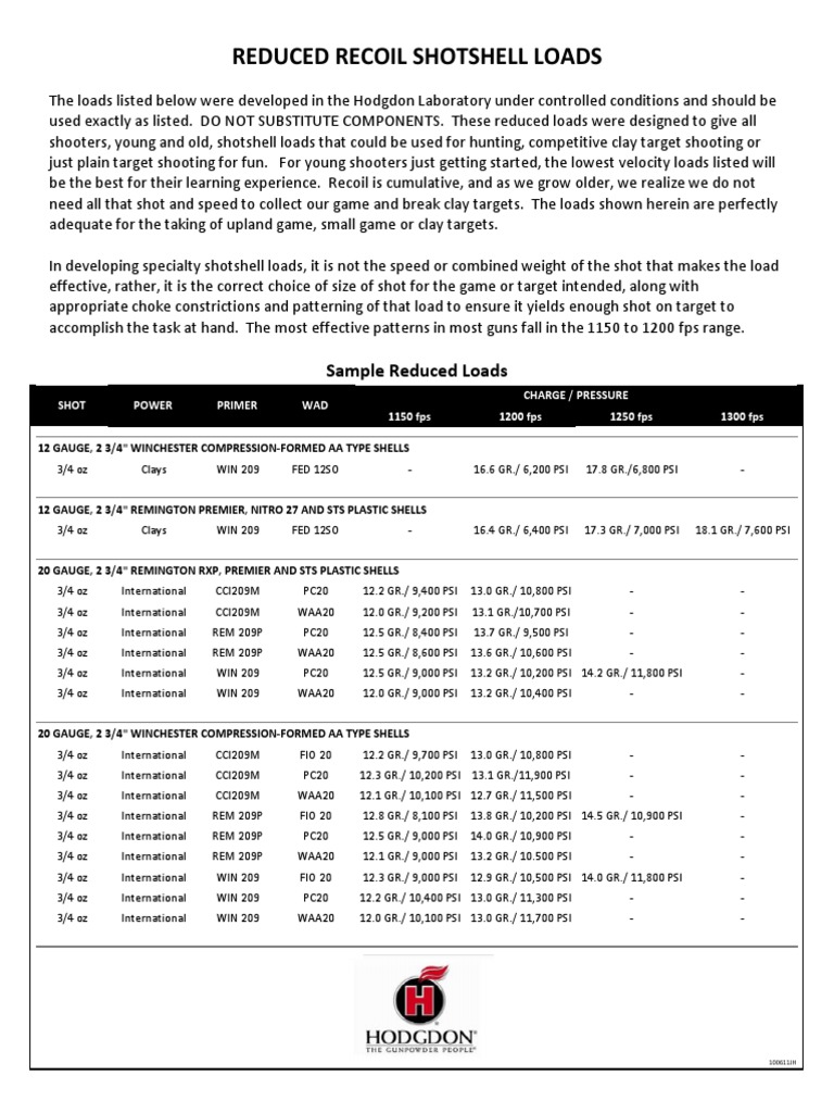 Reduced Recoil Shotshell Loads Guide | PDF | Shotgun | Firearms