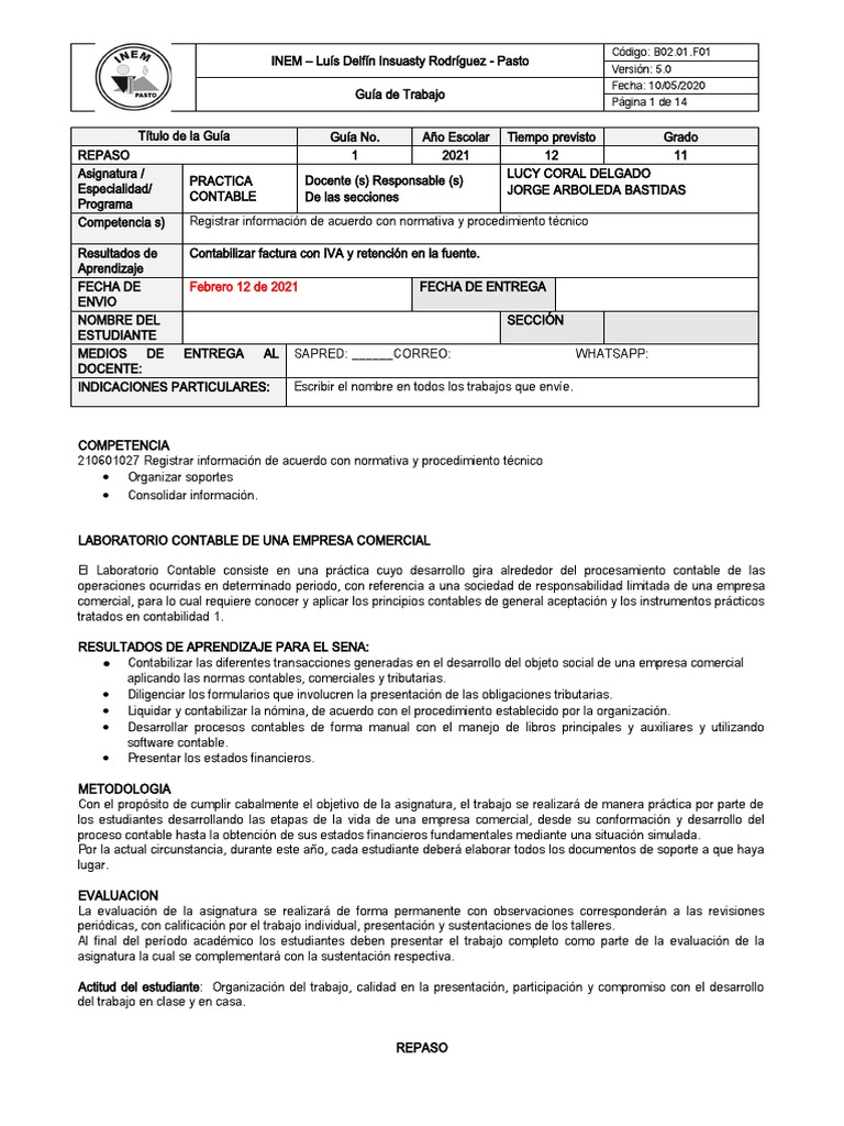 Practica Contable Guia 1 Repaso | PDF | Factura | Contabilidad