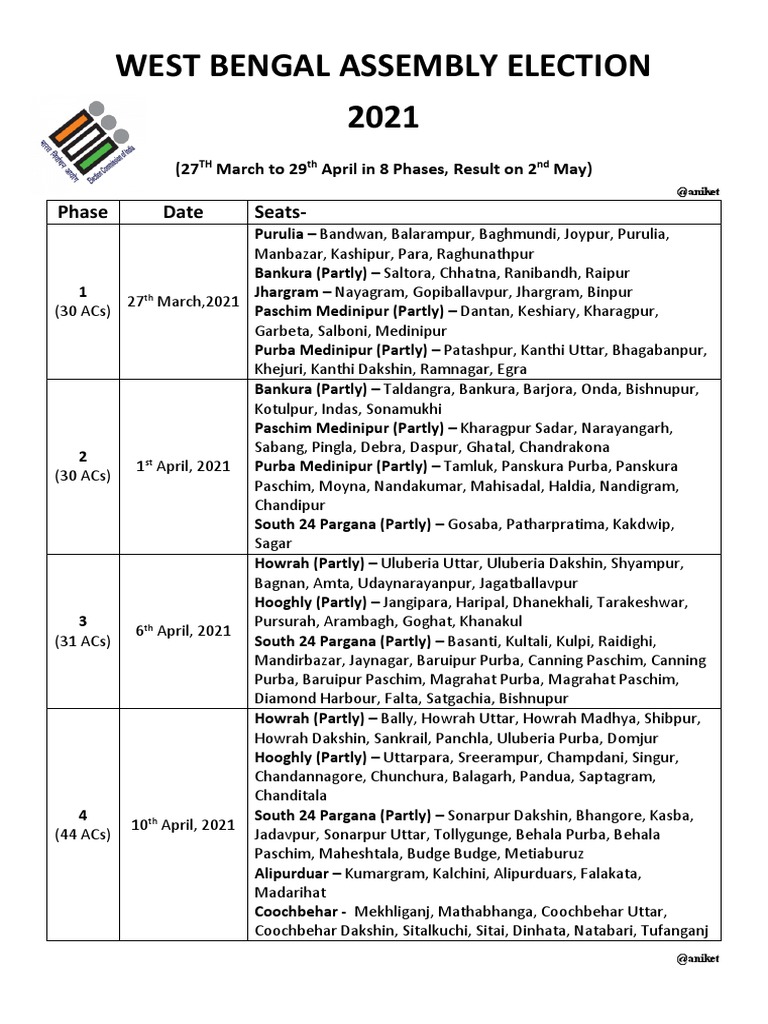 WEST BENGAL ASSEMBLY ELECTION Dates 2021 | PDF