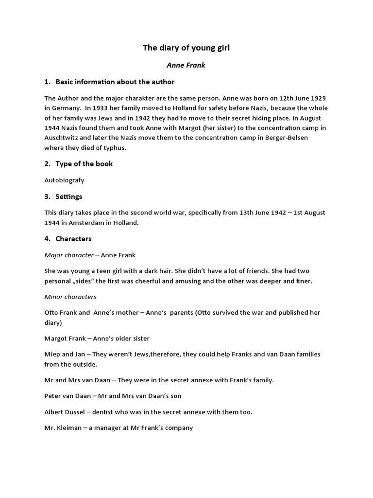 The Diary of Young Girl: 1. Basic Information About The Author ...