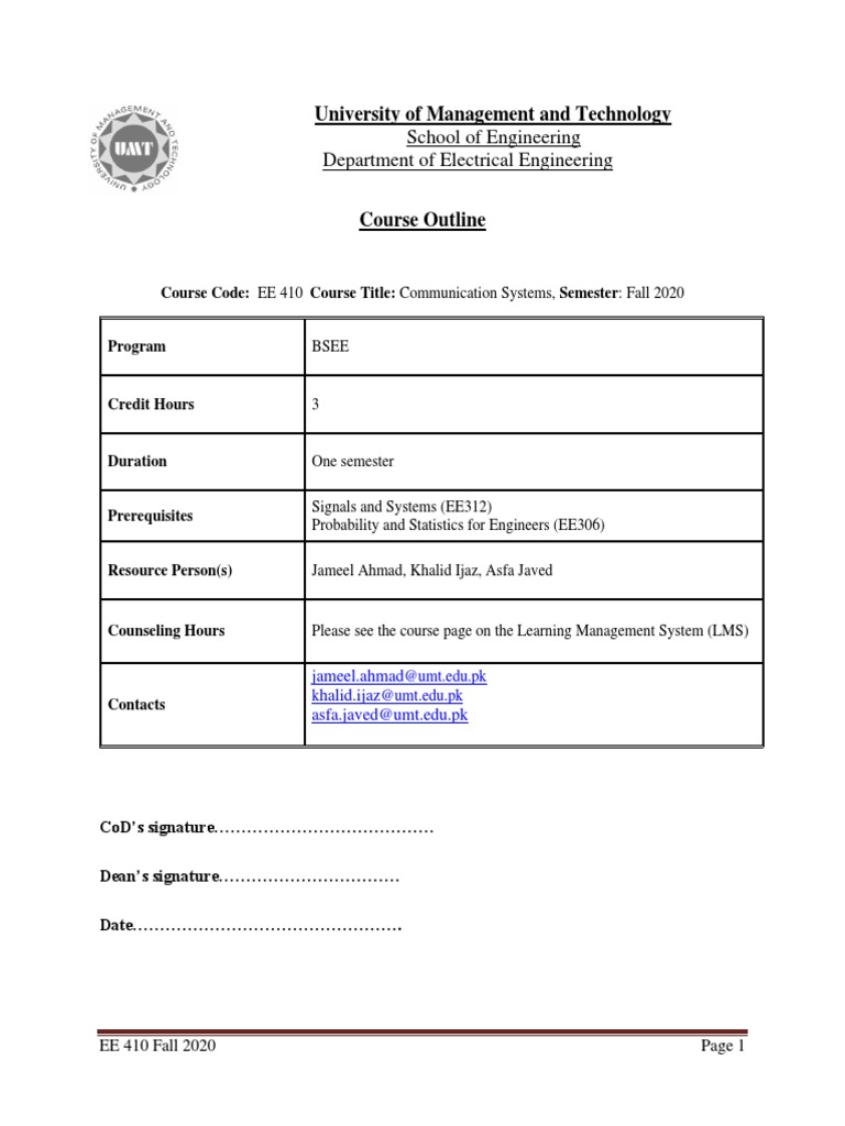 Course Outline For Communication Systems Ee 410 Pdf Frequency Modulation Modulation