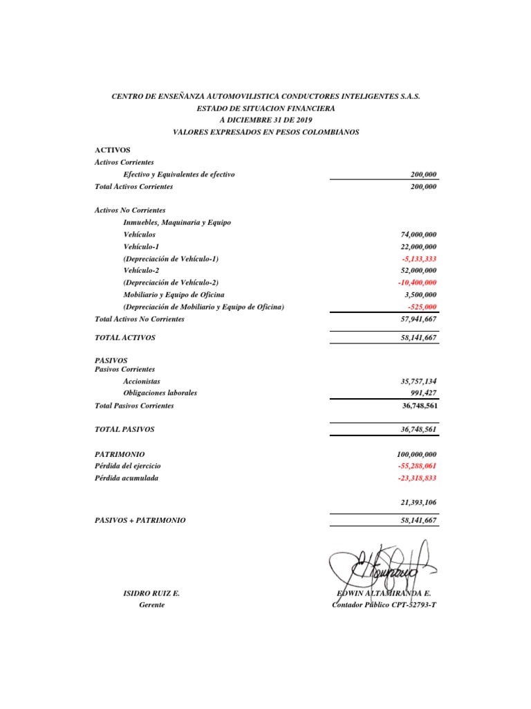 Balance General para Firma 2019 - CEA CI | PDF