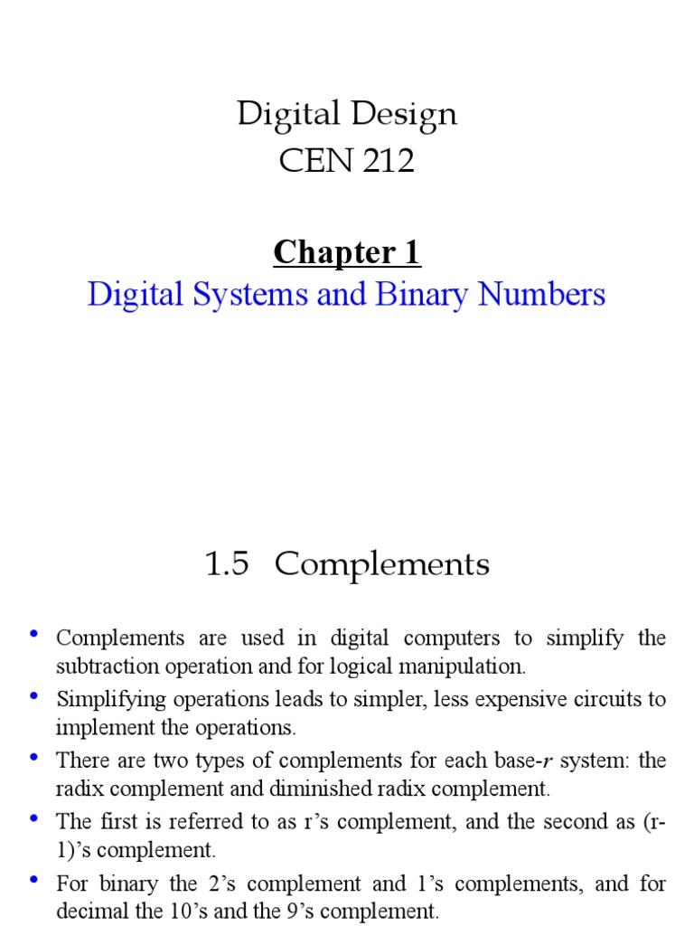 Digital Design CEN 212: Digital Systems and Binary Numbers | PDF ...