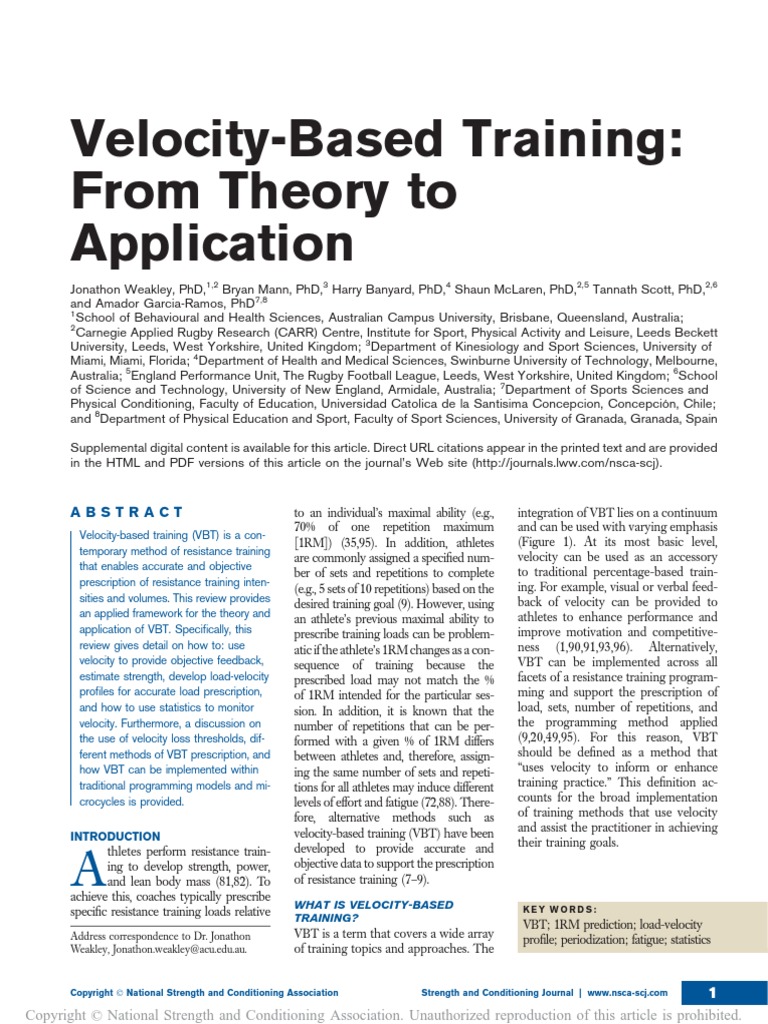 Velocity-Based Training From Theory To Application | Download Free PDF | Strength Training ...