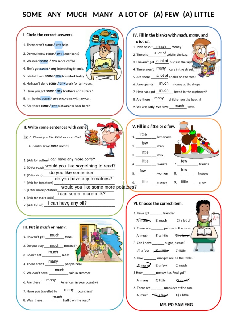 Some Any Much Many A Lot of (A) Few (A) Little | PDF | Food And Drink ...