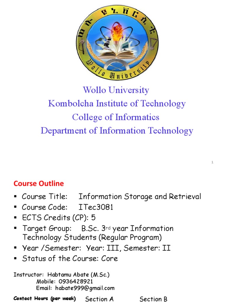 Wollo University Kombolcha Institute of Technology College of ...