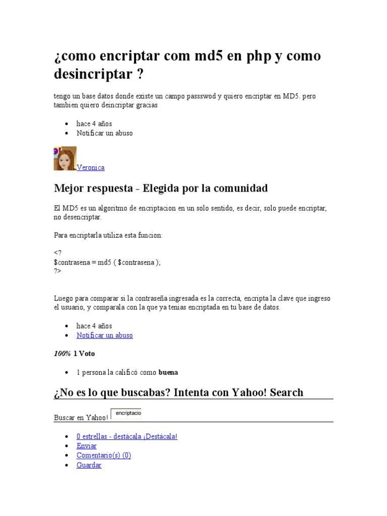 Como Encriptar Com md5 en PHP y Como Desincriptar | PDF | Contraseña | Cibercrimen