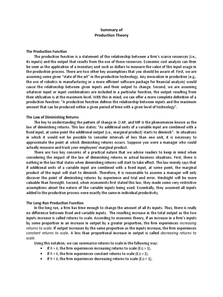 Summary of Production Theory | Download Free PDF | Production Function ...
