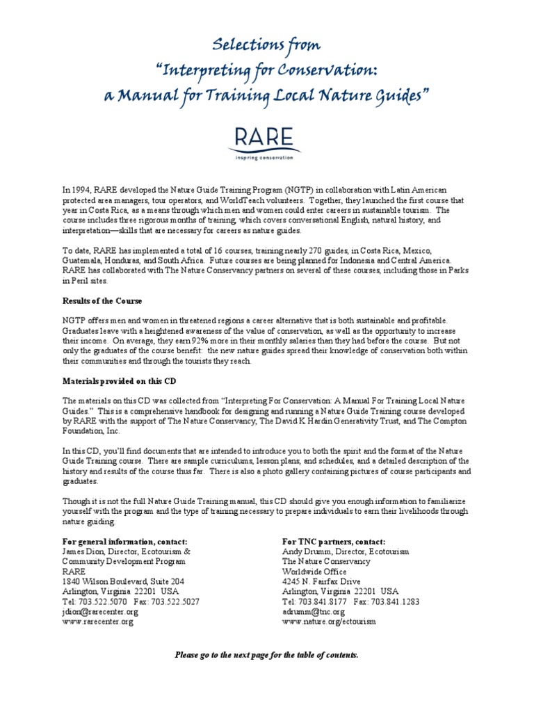 RARE Manual For Training Local Nature Guides | PDF | Curriculum | Teachers