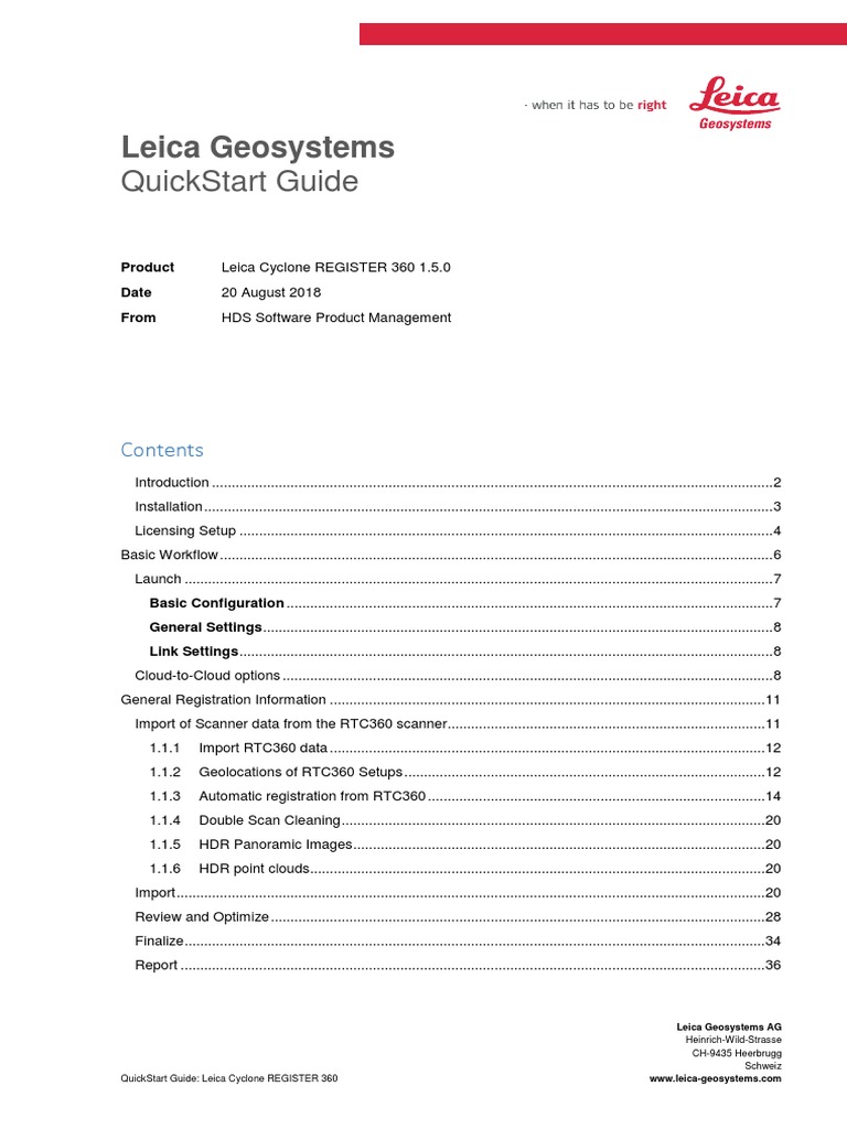 Leica Cyclone REGISTER 360 QuickStartGuide | PDF | Image Scanner | Computer File