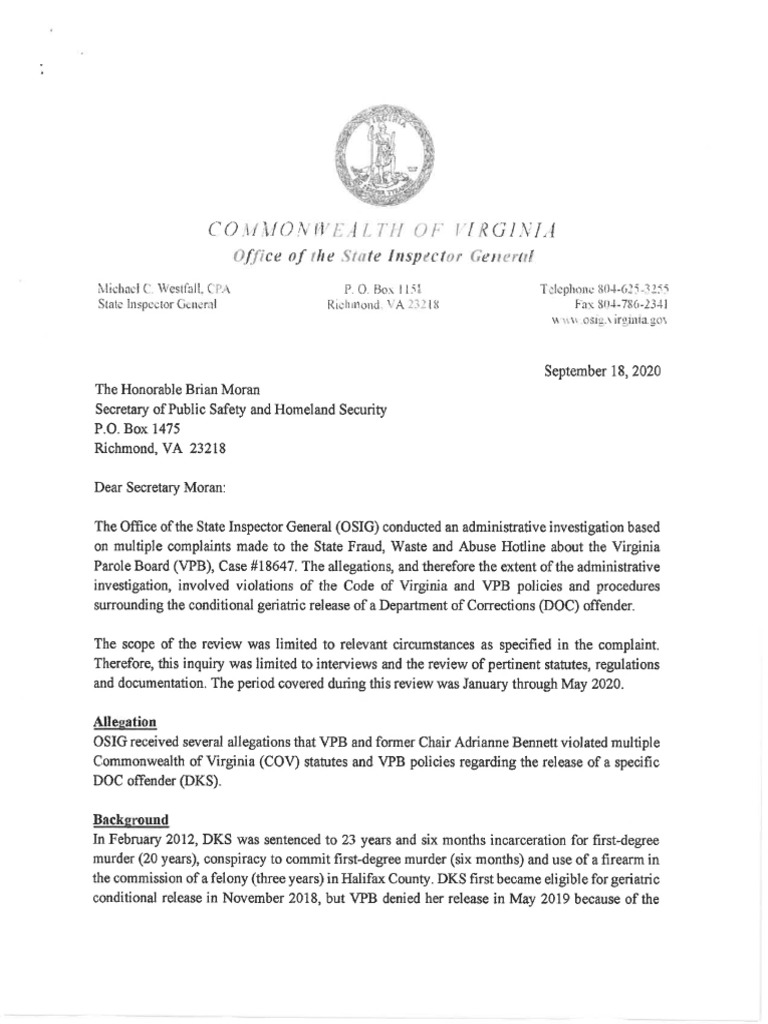 OSIG Report On Parole Board, Case #18647 - Scribner - Unredacted | PDF