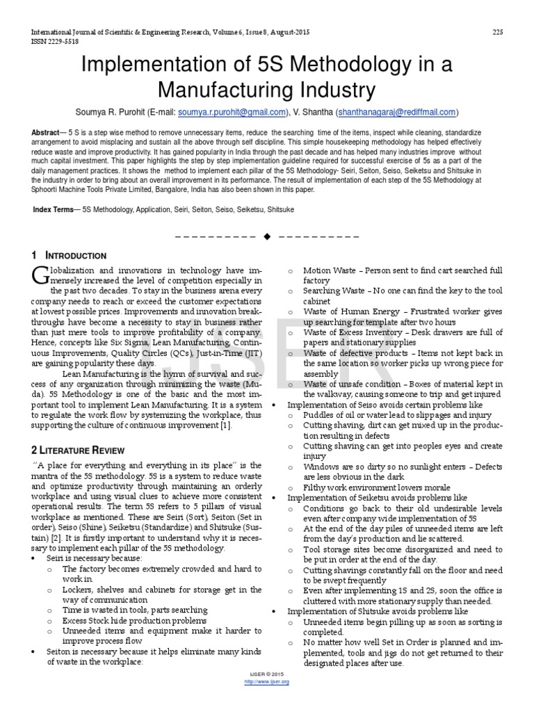 Implementation of 5S Methodology in A Manufacturing Industry | PDF ...