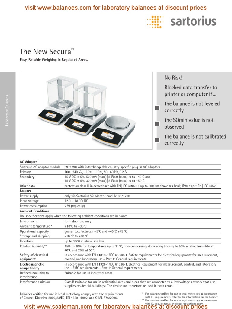 Sartorius Secura Balances | PDF | Calibration | Metrology