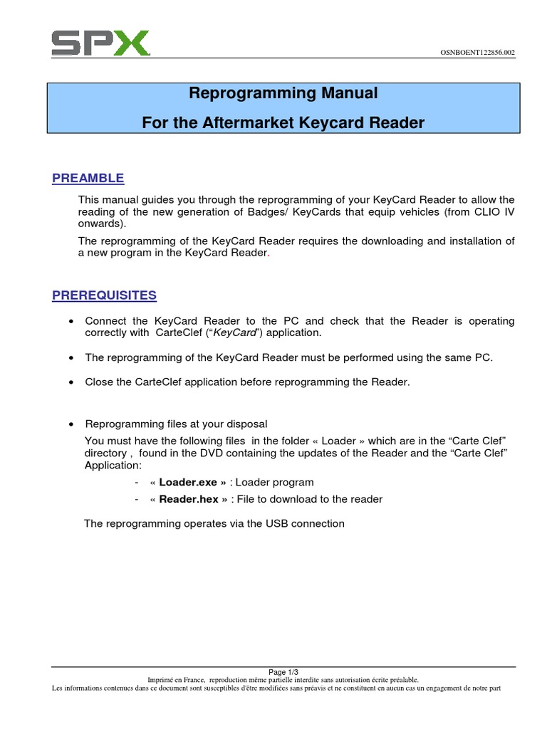 Reprogramming Manual For The Aftermarket Keycard Reader: Preamble | PDF ...