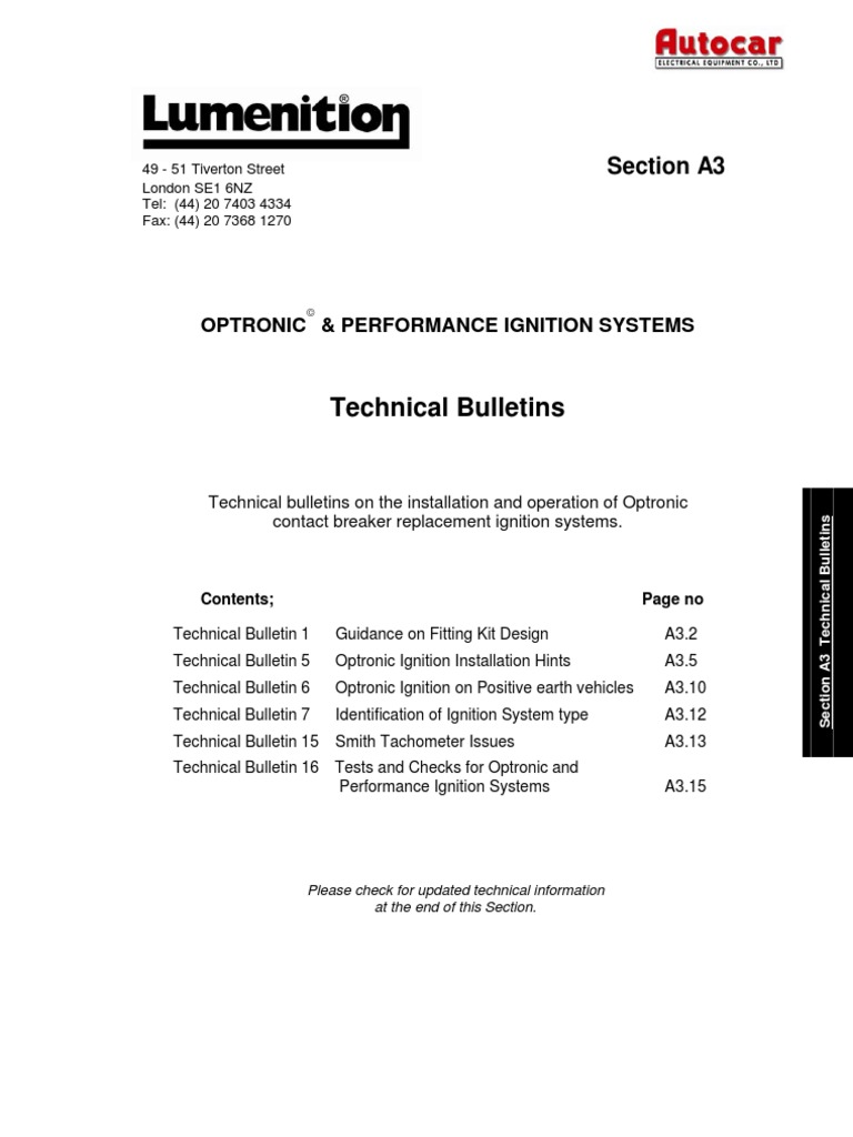 Optronic Technical Bulletins | PDF | Distributor | Ignition System