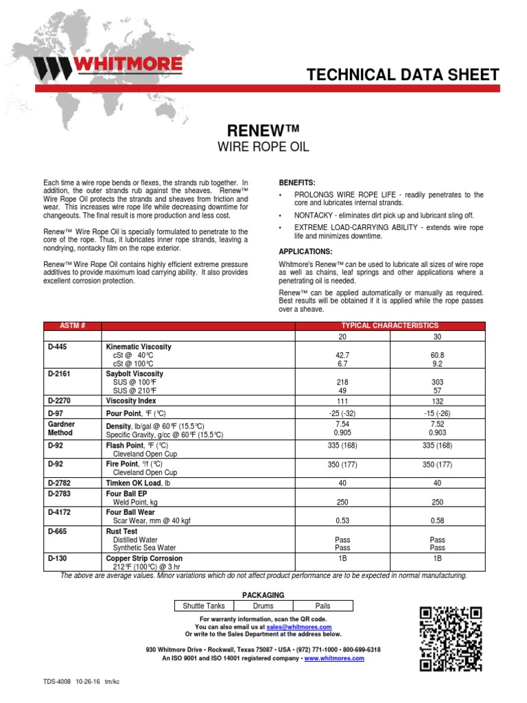 Technical Data Sheet: Wire Rope Oil | PDF | Wire | Viscosity