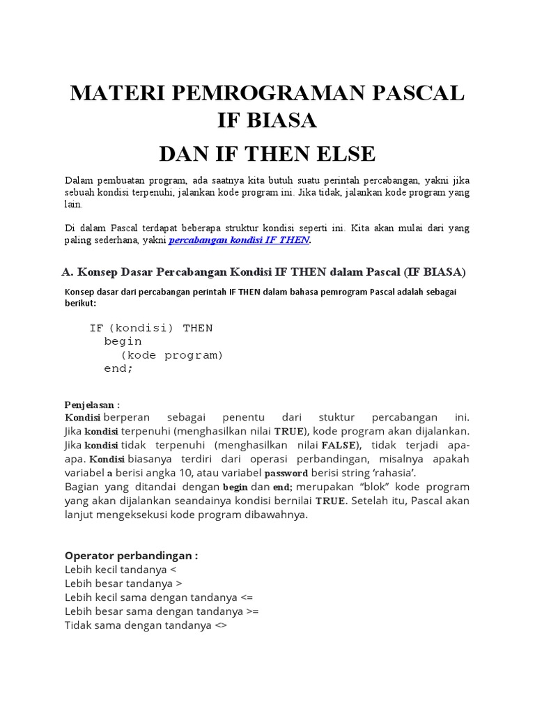 Materi Pemrograman Pascal If | PDF | Metode & Bahan Ajar | Komputer