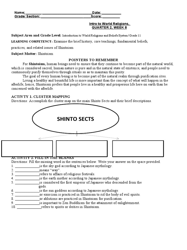 Shinto Sects: Subject Area and Grade Level | PDF