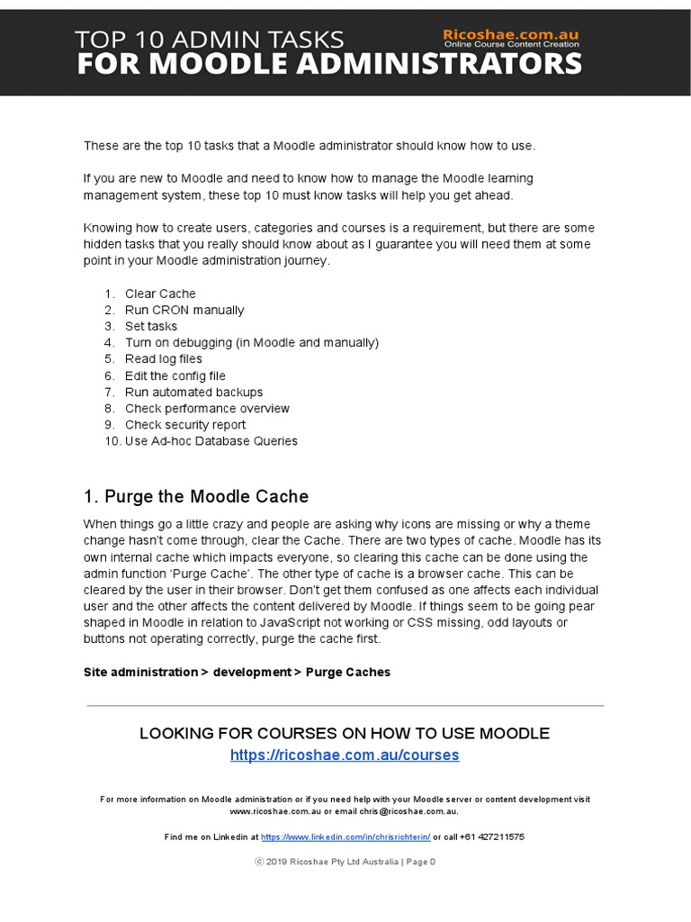 Purge The Moodle Cache: Looking For Courses On How To Use Moodle | PDF | Moodle | Computer File
