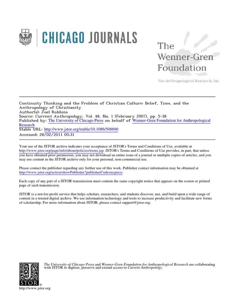 ROBBINS, Joel. Continuity Thinking and The Problem of Christian Culture | PDF | Anthropology ...