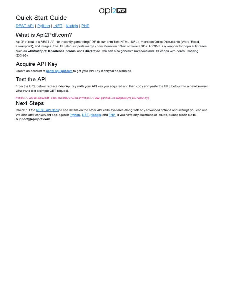 Api2Pdf REST API Quick Start Guide | PDF | Computers