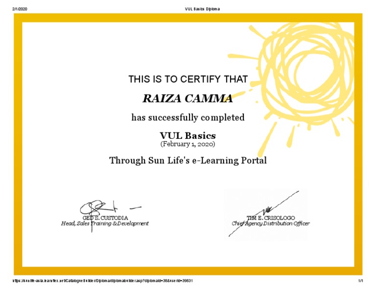 VUL Basics Diploma Certification | PDF