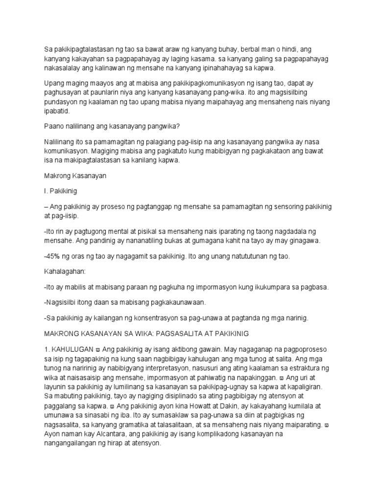 Makrong Kasanayan (Pakikinig) | PDF
