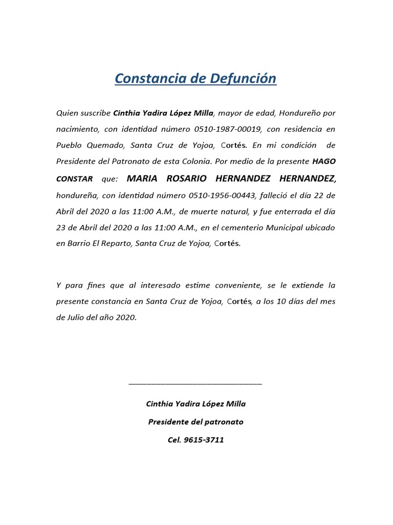Constancia de Defunción | PDF