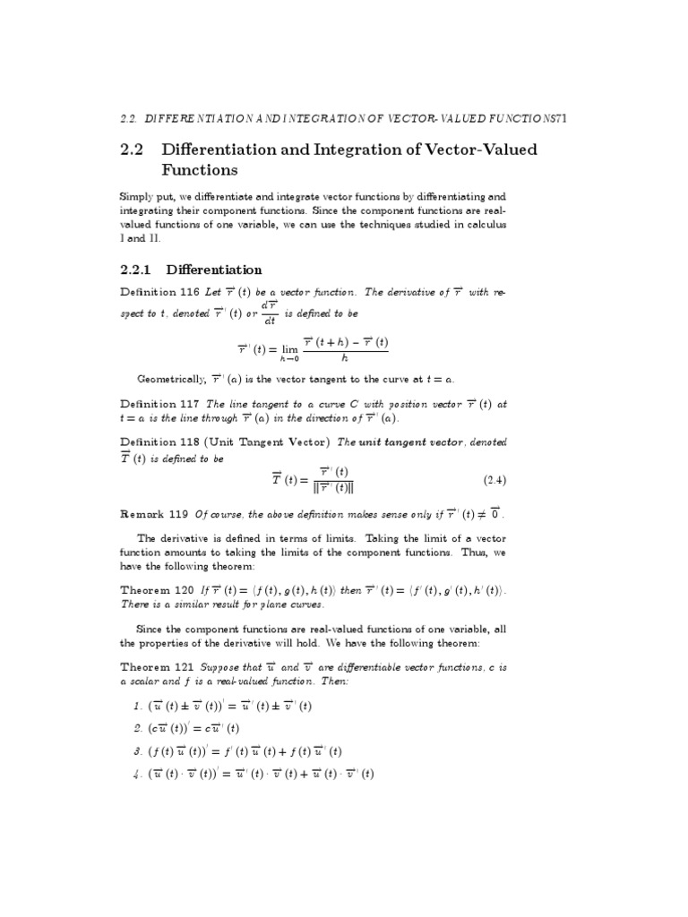 Differentiation and Integration of Vector-Valued Functions | PDF ...