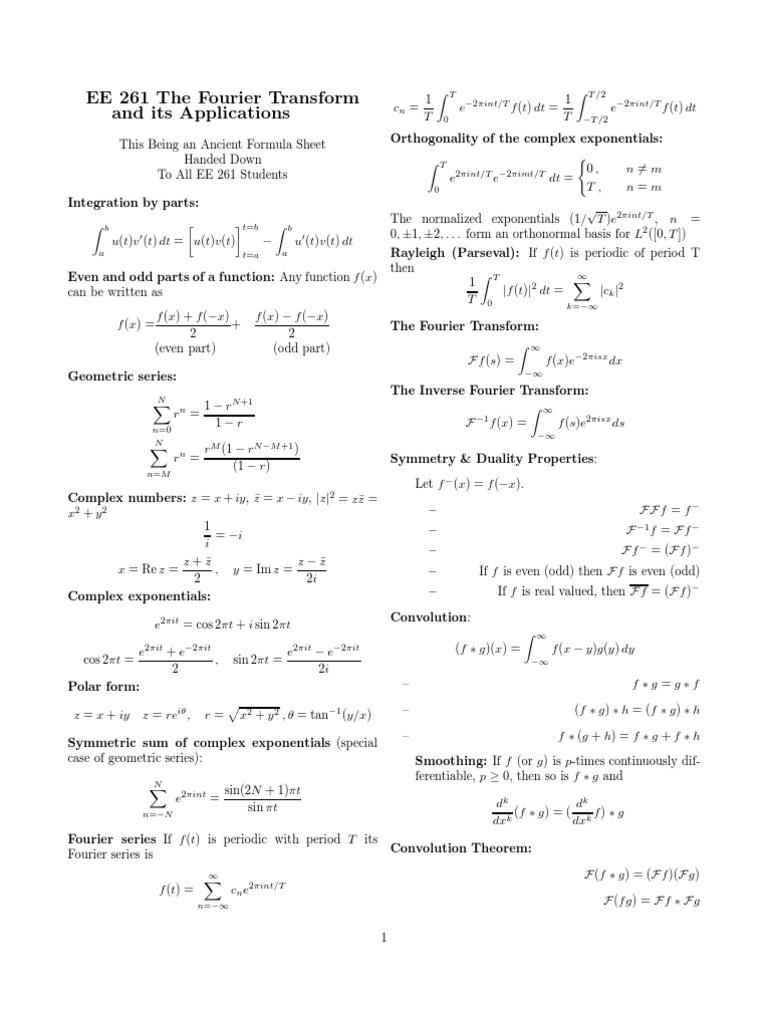 Fourier Transform Cheat Sheet | PDF | Discrete Fourier Transform | Fourier Transform