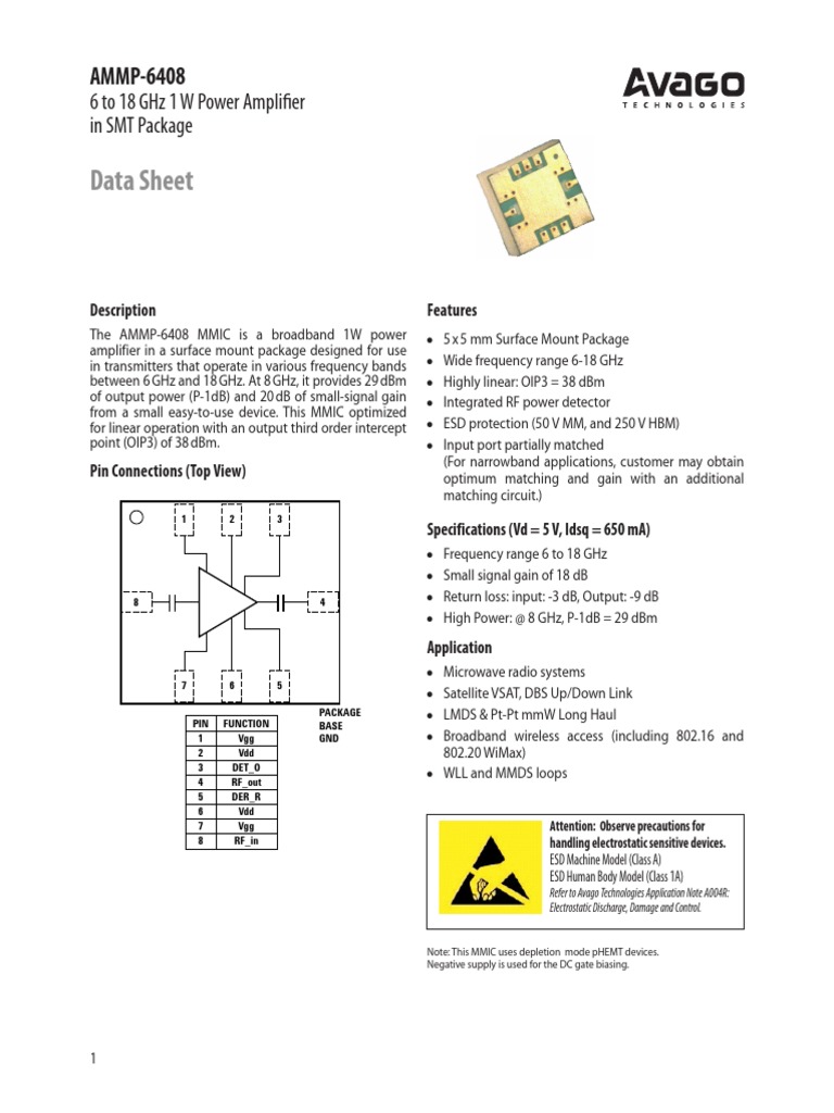 Data Sheet: AMMP-6408 | PDF | Printed Circuit Board | Field Effect Transistor