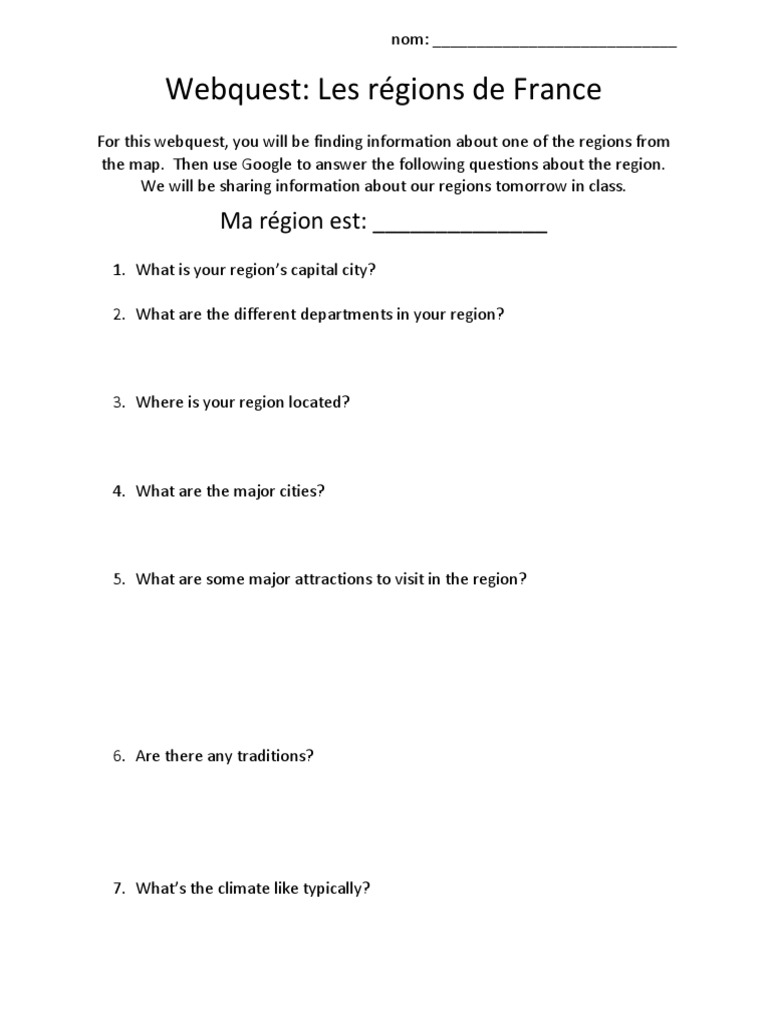 Webquest: Exploring French Regions | PDF | Computers