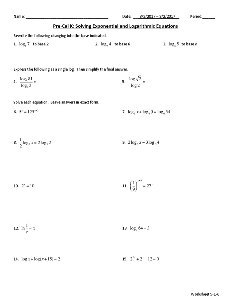 Pre-Cal K: Solving Exponential and Logarithmic Equations: Log 7 Log 4 ...